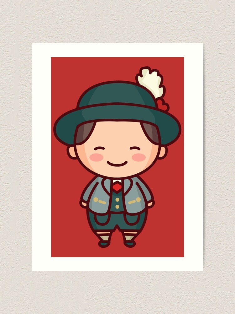 "Kawaii Cute German Alpine Boy Cartoon" Art Print for Sale by ...