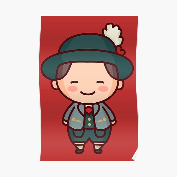 "Kawaii Cute German Alpine Boy Cartoon" Poster for Sale by TwoTenDesign ...