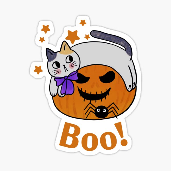 "Halloween Boo Cat" Sticker for Sale by HappyLifeCreate | Redbubble