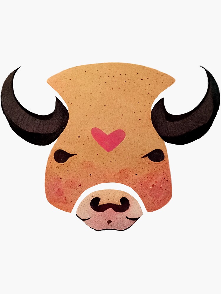 "Powerful cute Bull of love with a heart on its forehead" Sticker for ...