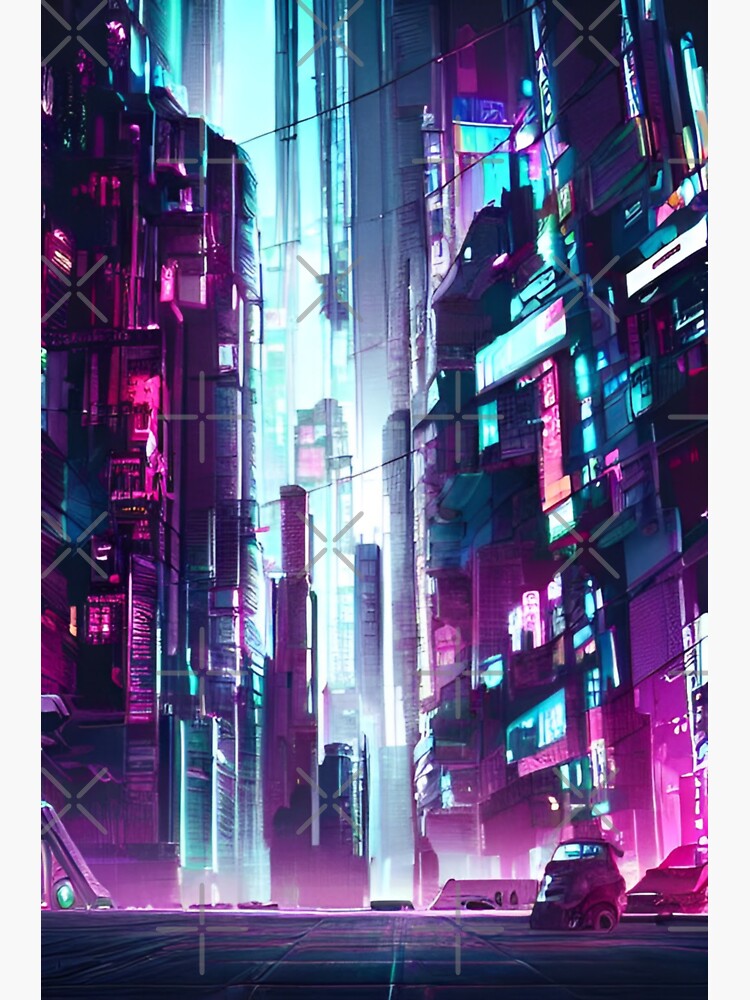 "Cyberpunk Blue and Pink Neon City" Sticker for Sale by Art-of-AI ...
