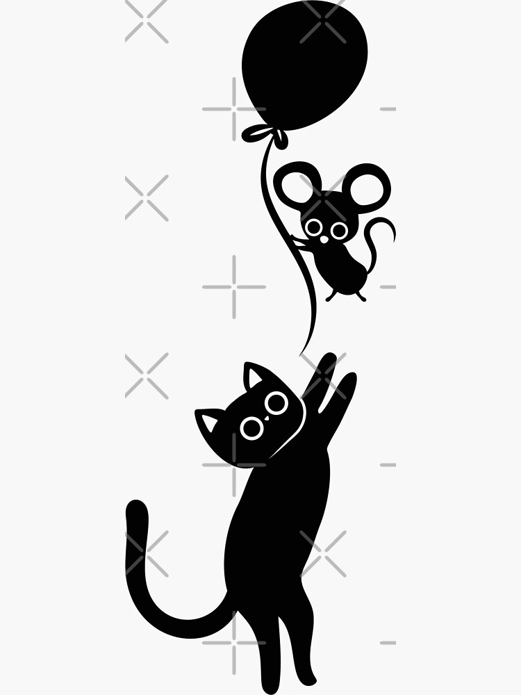 "Cat Catching a Mouse Flying on a Balloon" Sticker for Sale by OLAIZA ...