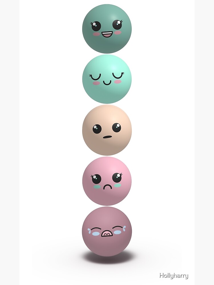 " Cute Kawaii style emoji mood scale for rating happy to sad" Poster ...