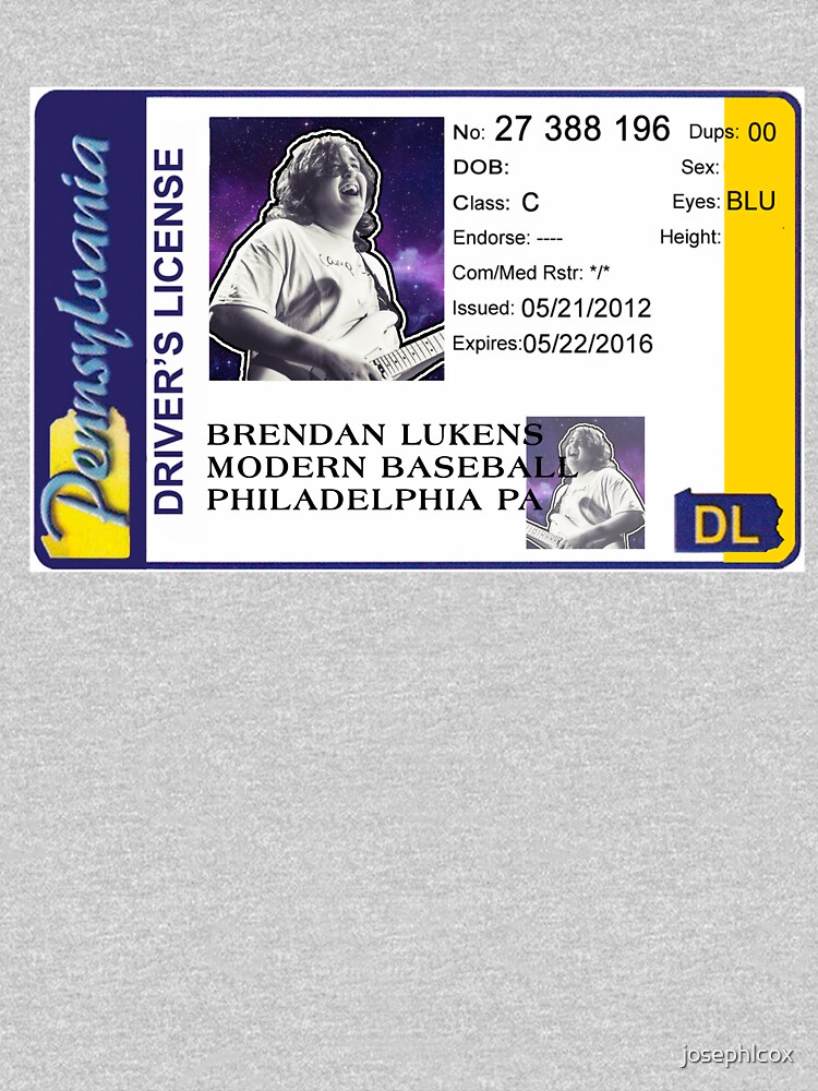 "Modern Baseball Brendan Lukens Drivers License" T-shirt by josephlcox ...