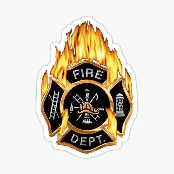 "Flaming Gold Firefighter Badge" Sticker for Sale by Jerry Lambert ...