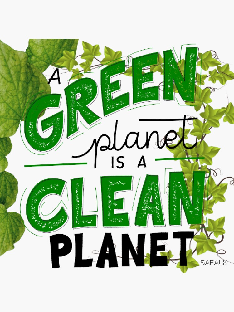 "Modern nature theme Green Simple Design clean planet T shirts" Sticker ...