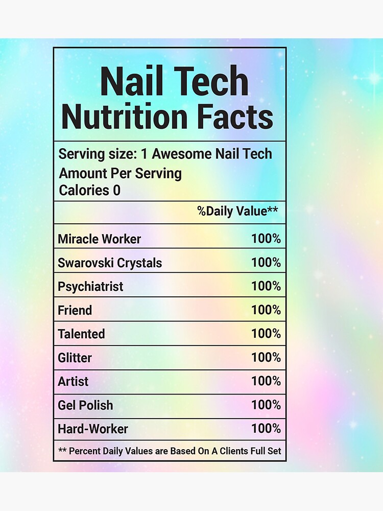 "Nail tech nutrition facts backgroud watercolor" Sticker for Sale by ...