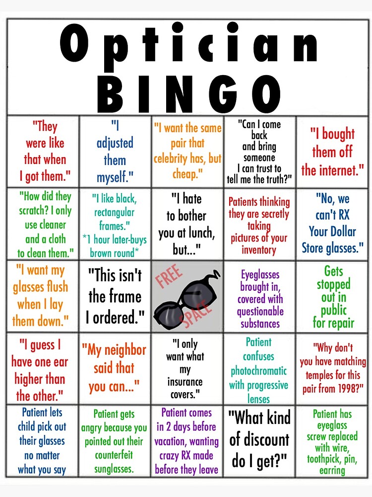 "Optician BINGO" Sticker for Sale by kybrowncoat | Redbubble