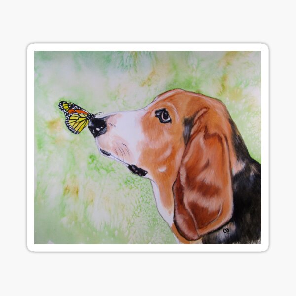 "Butterfly Kissed Basset Hound " Sticker by PaintedbyCarol | Redbubble