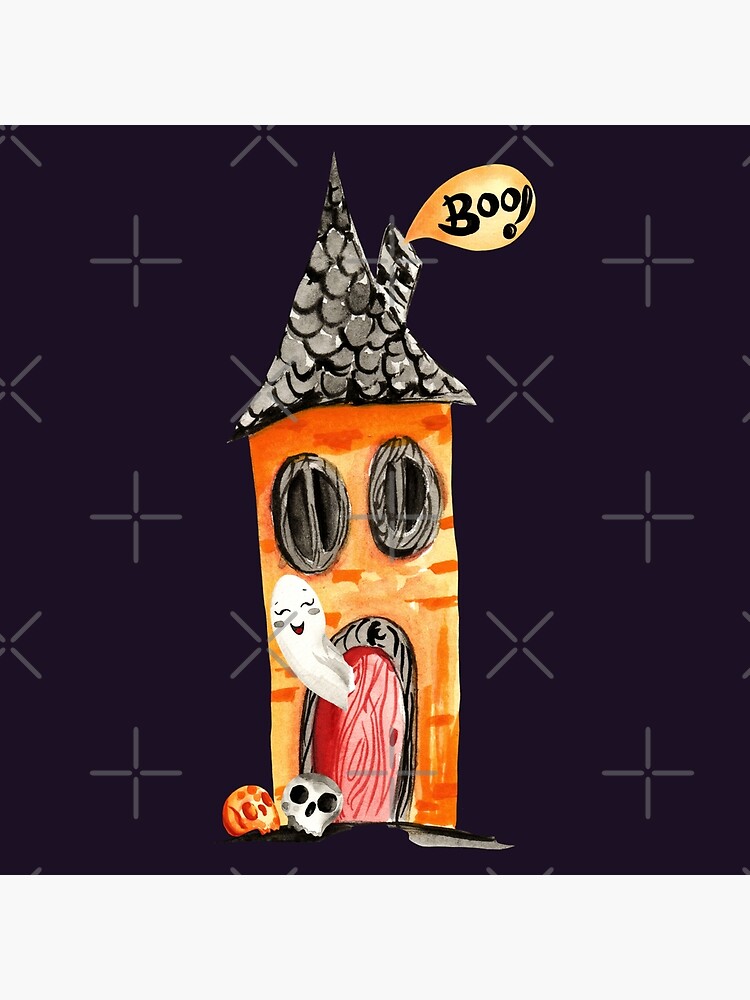 "BOO! halloween haunted house and cute ghost" Art Board Print for Sale ...