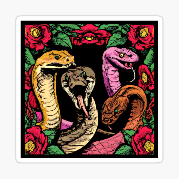"Snakes n Roses - Retrowave Snakes with Floral Rose Background" Sticker ...