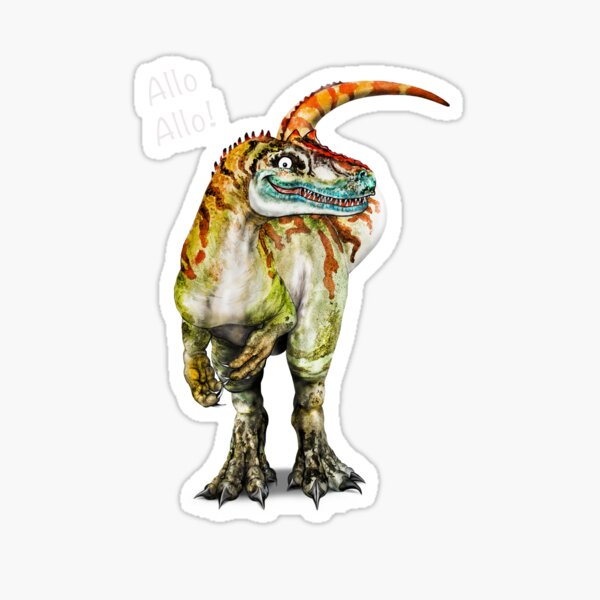 "Allo Allo! | W Cartoon Allosaurus Dinosaur " Sticker for Sale by ...