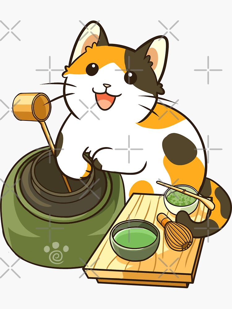 "Matcha green tea Calico cat" Sticker for Sale by pawlove | Redbubble