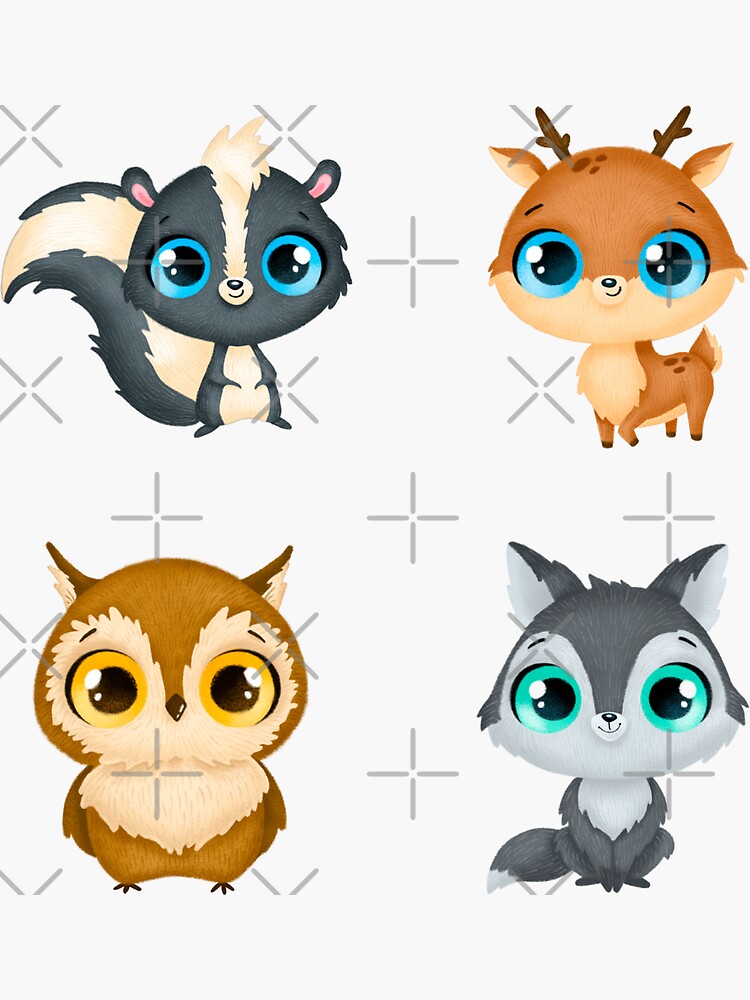 "Cute animals with big eyes stickers pack" Sticker for Sale by Sticker ...