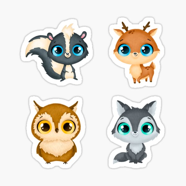 "Cute animals with big eyes stickers pack" Sticker for Sale by Sticker ...