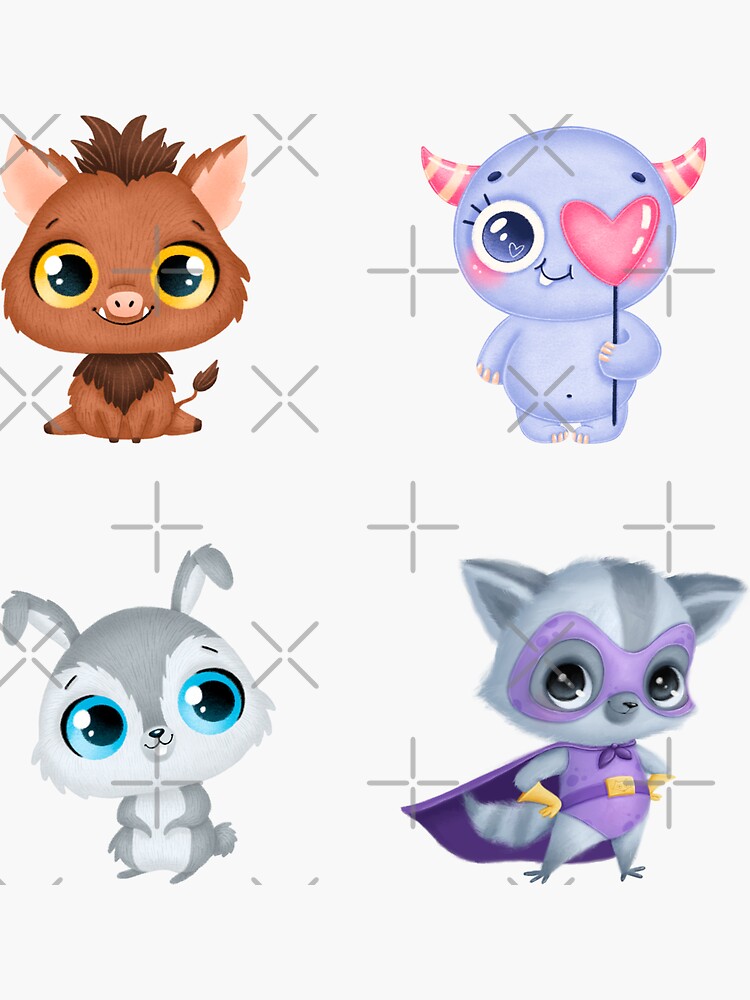 "Cute animals with big eyes stickers pack" Sticker for Sale by Sticker ...