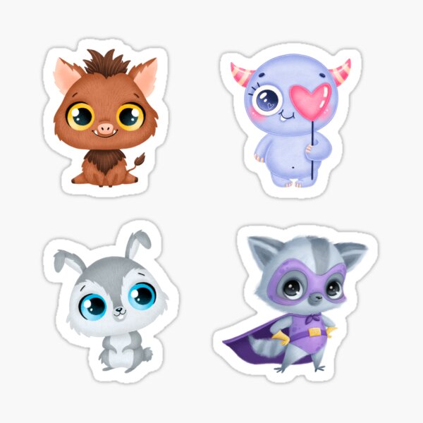 "Cute animals with big eyes stickers pack" Sticker for Sale by Sticker ...