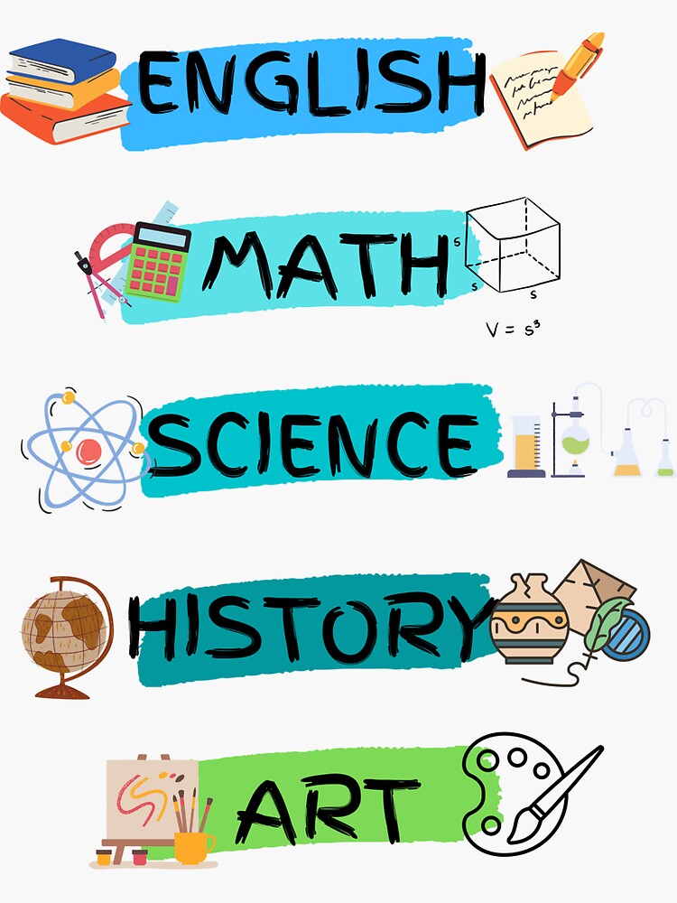 "School Subject Labels" Sticker for Sale by BuraxisQuotes | Redbubble