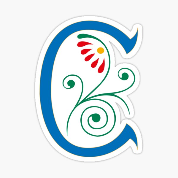 "Letter C monogram alphabet. blue floral with spiral scroll design ...