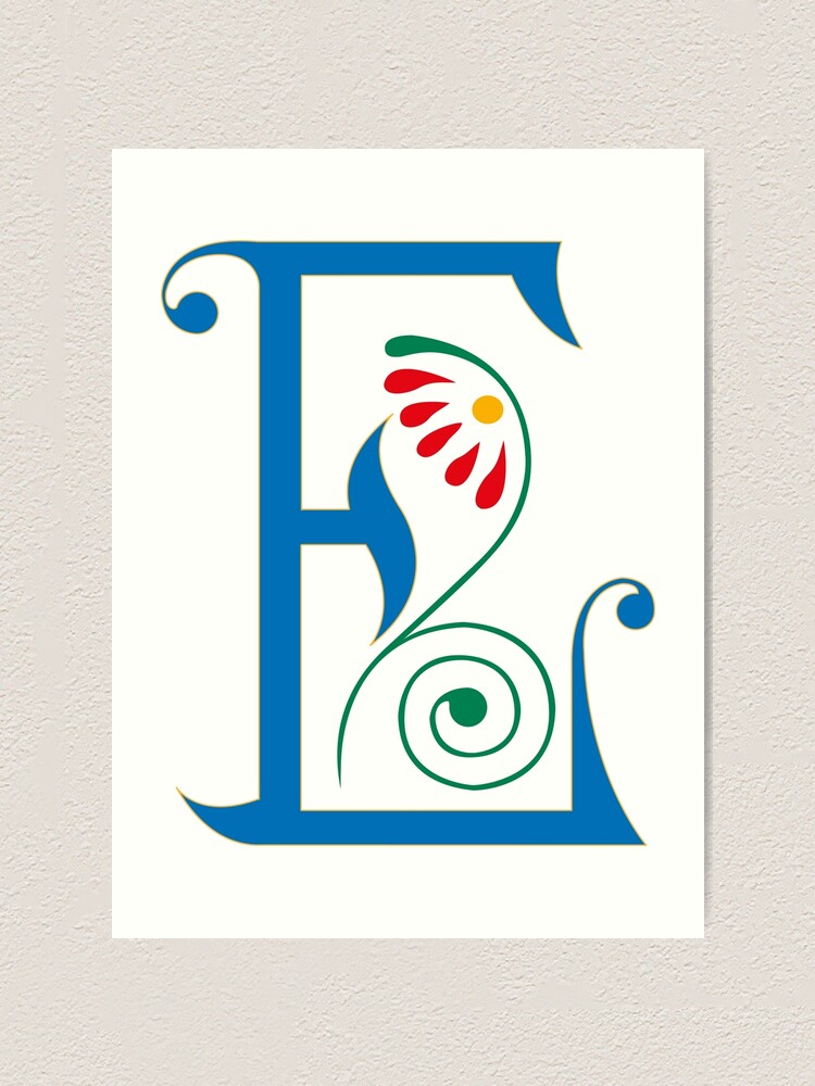 "Letter E monogram alphabet. blue floral with spiral scroll design ...