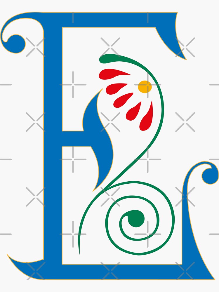"Letter E monogram alphabet. blue floral with spiral scroll design ...