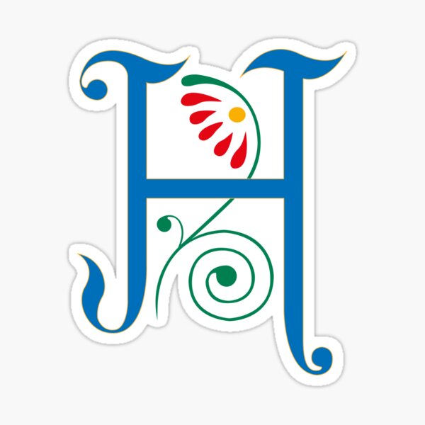 "Letter H monogram alphabet. blue floral with spiral scroll design ...