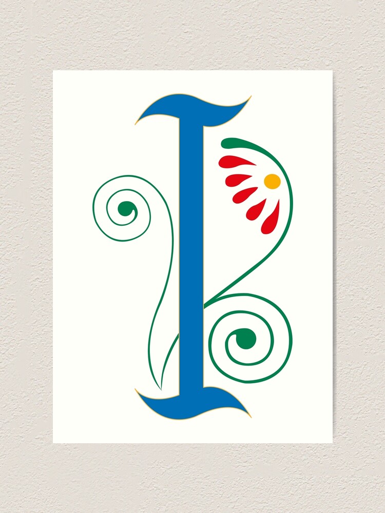 "Letter I monogram alphabet. blue floral with spiral scroll design ...