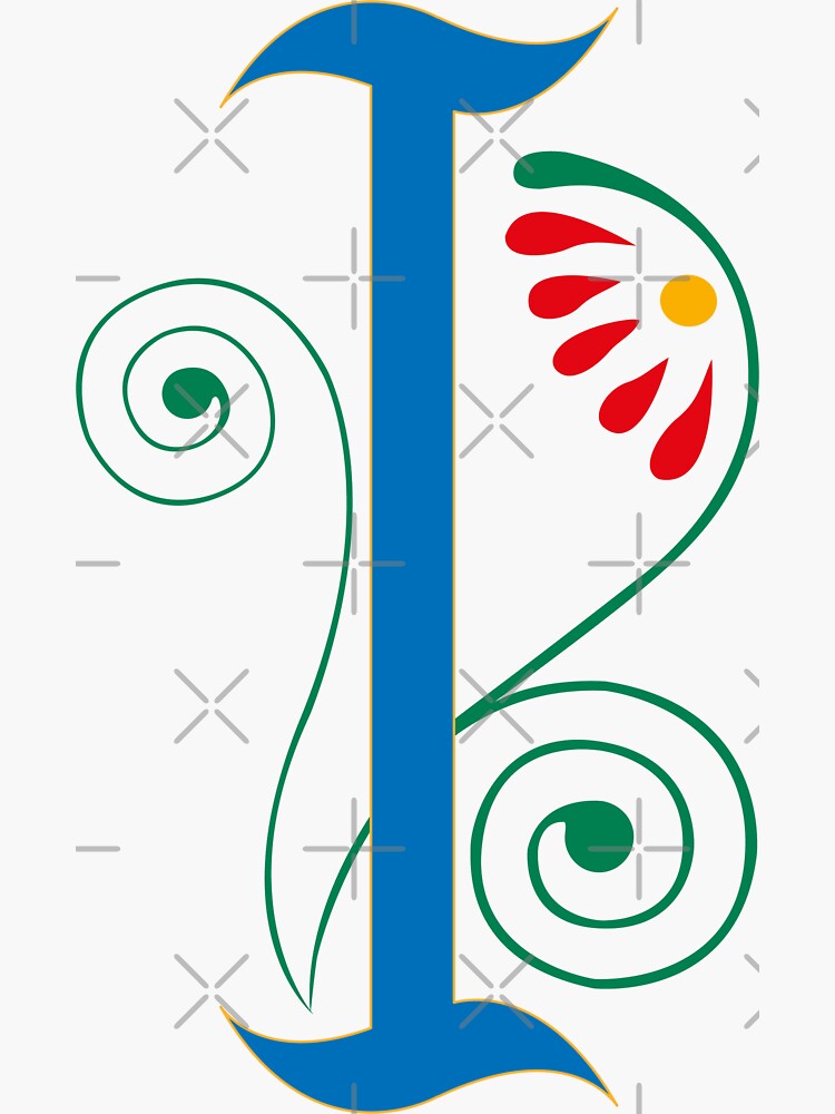 "Letter I monogram alphabet. blue floral with spiral scroll design ...