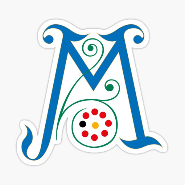 "Letter M monogram alphabet. blue floral with spiral scroll design ...