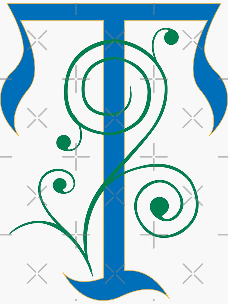 "Letter T monogram alphabet. blue floral with spiral scroll design ...