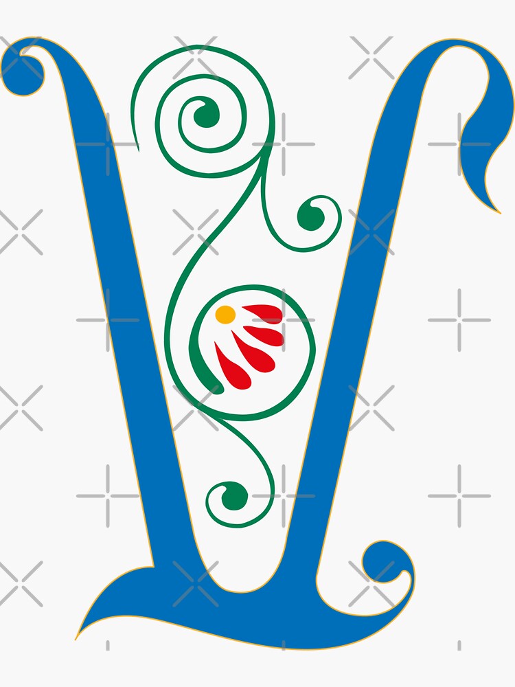 "Letter V monogram alphabet. blue floral with spiral scroll design ...