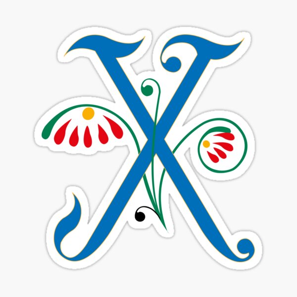 "Letter X monogram alphabet. blue floral with spiral scroll design ...
