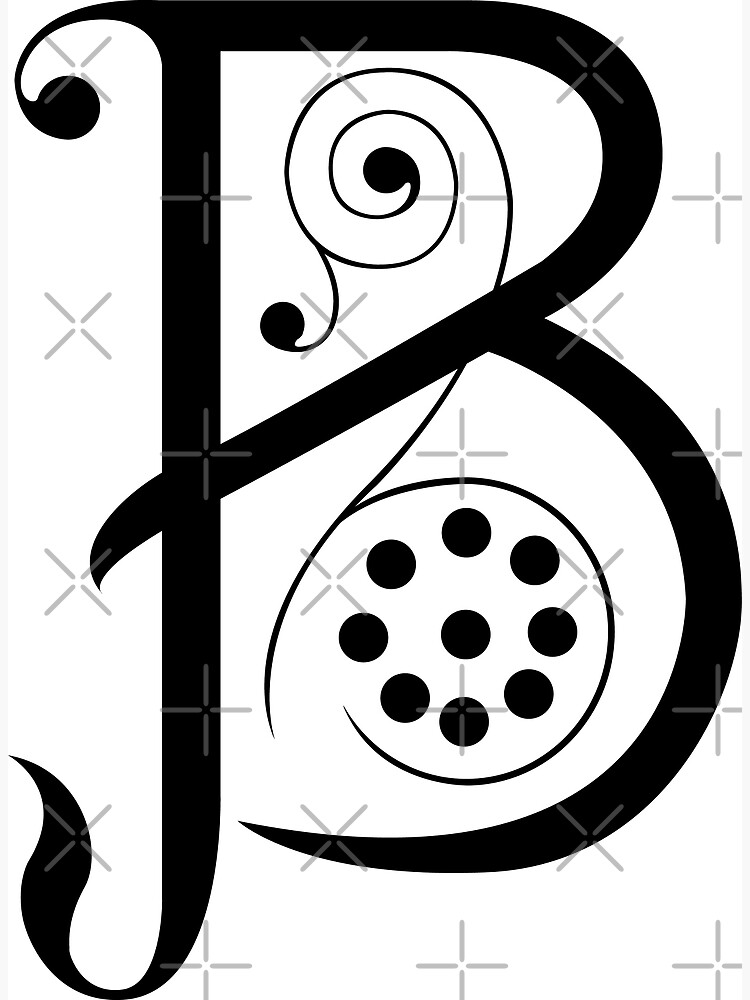 "Letter B monogram alphabet. black floral with spiral scroll design ...