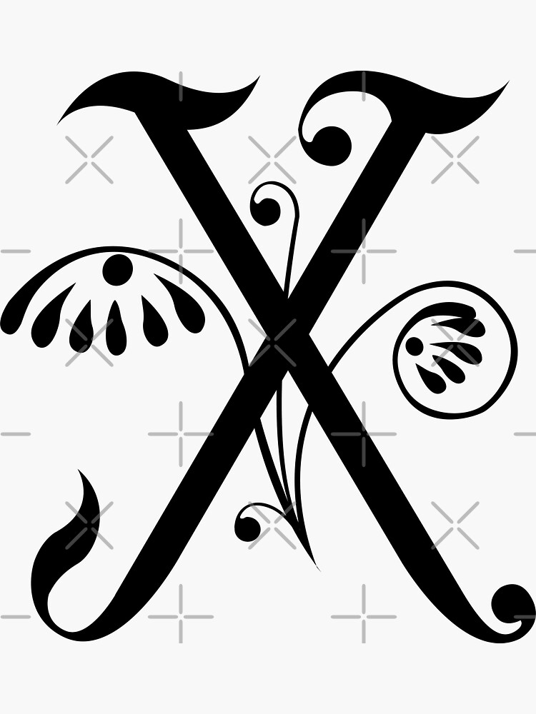 "Letter X monogram alphabet. black floral with spiral scroll design ...