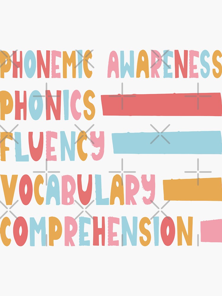 "Phonemic Awareness Phonics Fluency Vocabulary Comprehension" Sticker ...