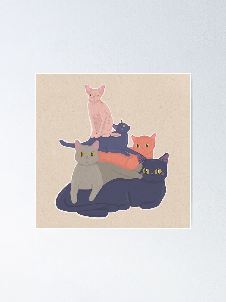 "Stack of cats " Poster for Sale by TinyBatPortrait | Redbubble