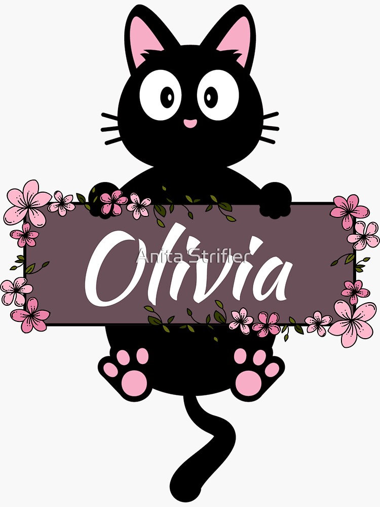 "Olivia Floral Cat Name Plate" Sticker for Sale by anitastrifler ...