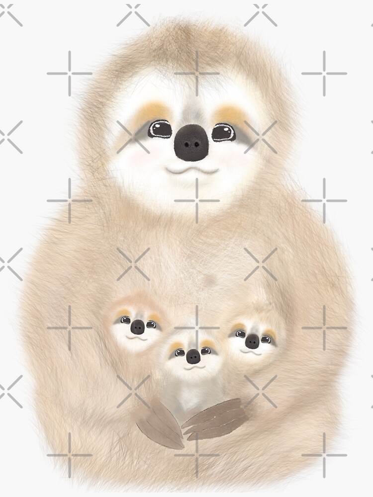 "Cute Fluffy Sloth hugs his little Baby Sloths" Sticker for Sale by ...