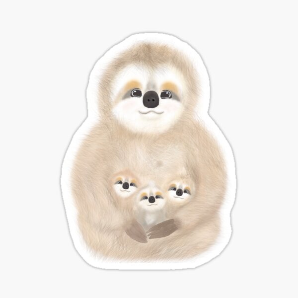 "Cute Fluffy Sloth hugs his little Baby Sloths" Sticker for Sale by ...