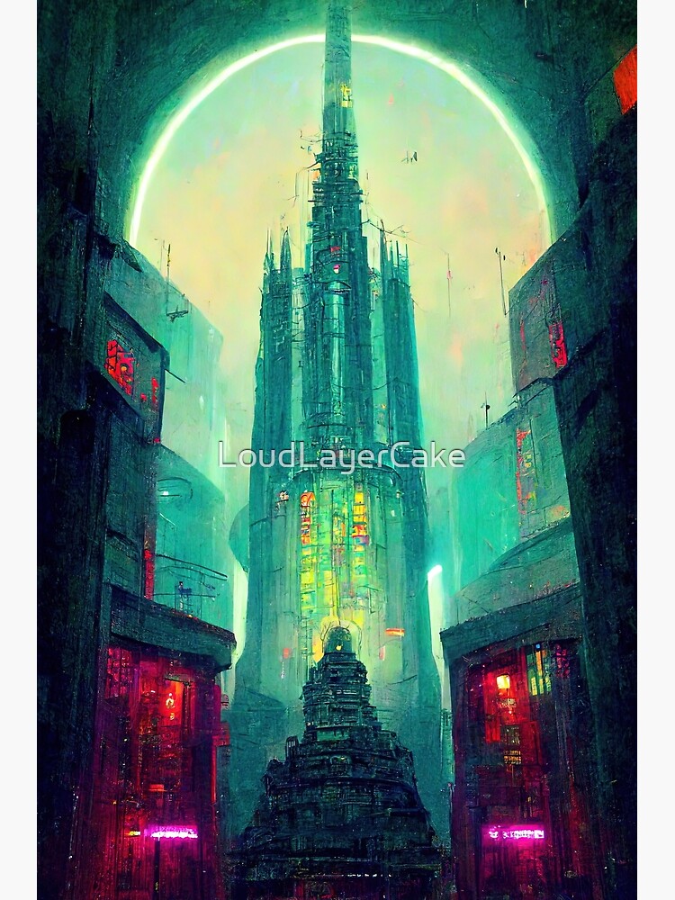 "Cyberpunk Temple from Human & Machine Imagination AI" Art Print for ...