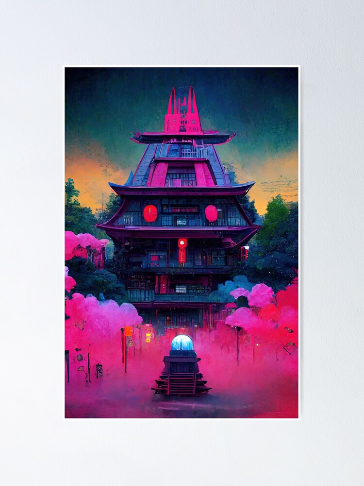 "Neon Cyberpunk Japanese Temple" Poster for Sale by LoudLayerCake ...