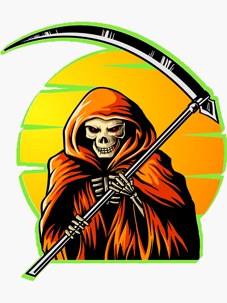 "Scary Orange Green Grim Reaper with Scythe, with Sun Moon for ...