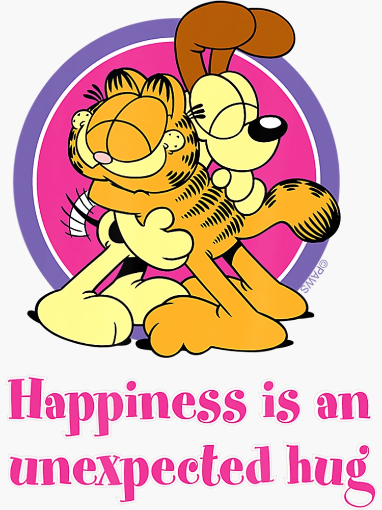 Garfield Happiness Is An Unexpected Hug Sticker For Sale By Arfmanbtlofft Redbubble