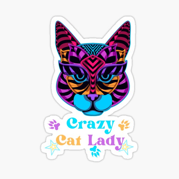 "Crazy Cat Lady Illustrated Digital Design" Sticker for Sale by ...