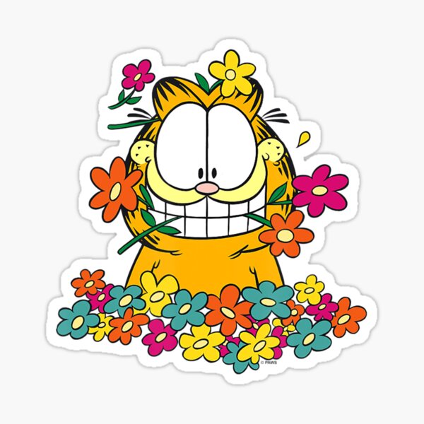 "Garfield In the Garden " Sticker for Sale by arfmanbtlofft | Redbubble