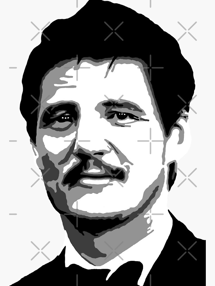 "Proud Pedro Pascal Black and White Portrait Painting " Sticker for ...