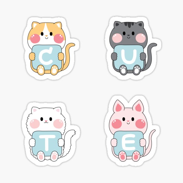 Pegatina «Gato con linda escritura en dibujos animados de papel azul. Diseño de personajes ...