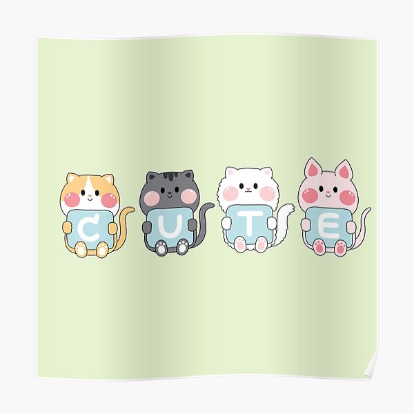 Póster «Gato con linda escritura en dibujos animados de papel azul ...