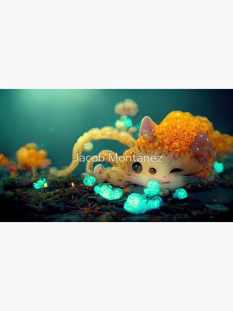 "Aquatic Bioluminescent Cat Lounging in Seaweed" Sticker for Sale by ...