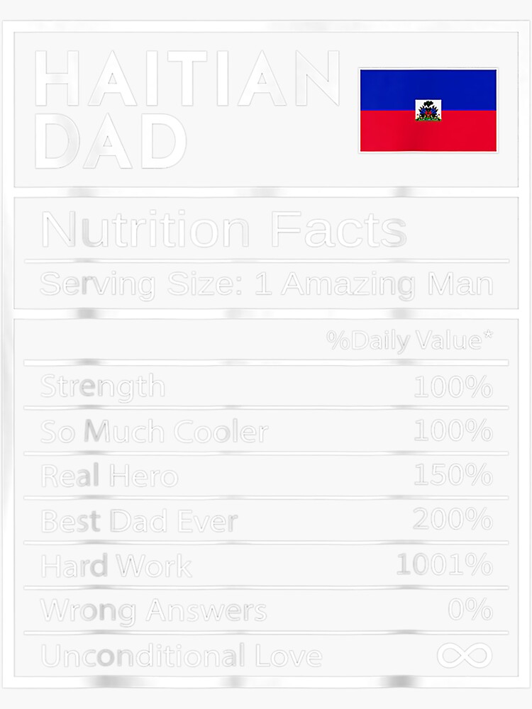 "Mens Haitian Dad Nutrition Facts National Pride For Dad " Sticker for ...
